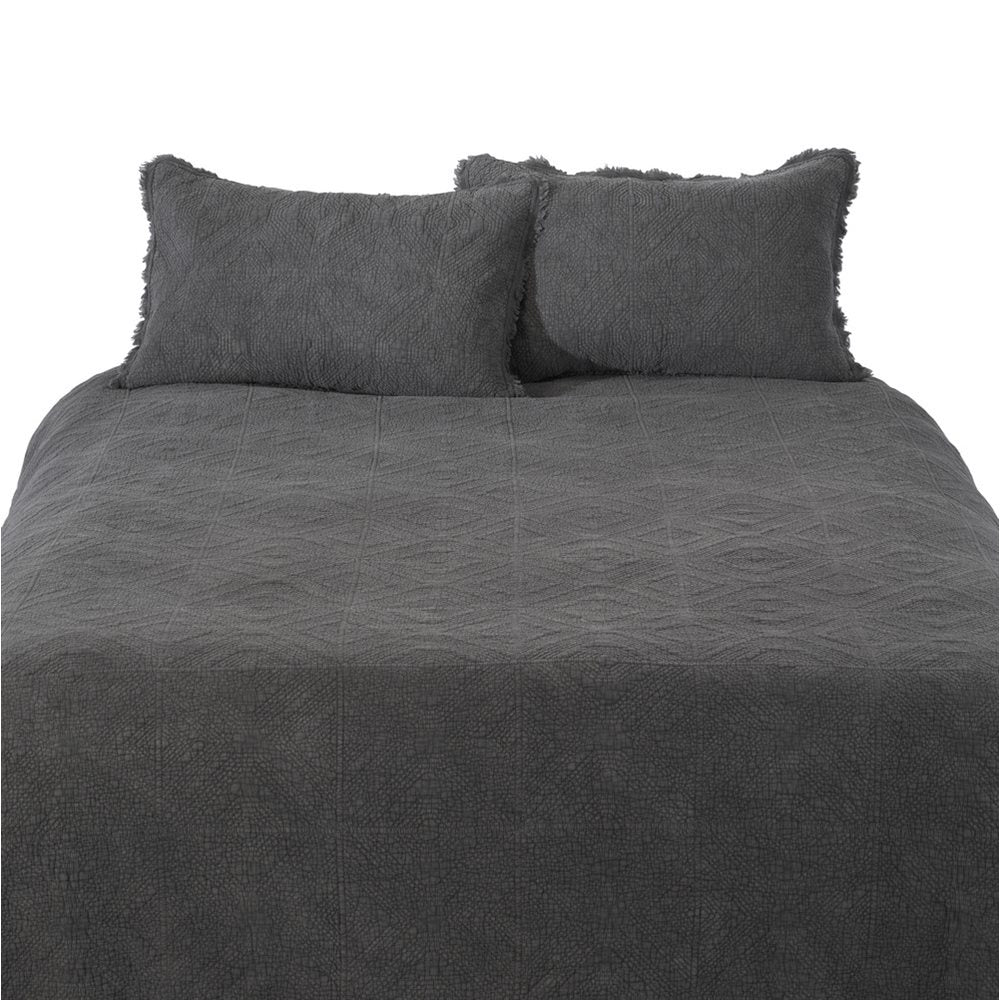 Brunelli Stone Washed Charcoal Quilted Duvet Cover Double/Queen ...